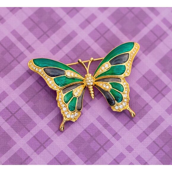 Jewelry | Vintage Intricate Elven Green Butterfly Gold Tone Brooch V3 ...